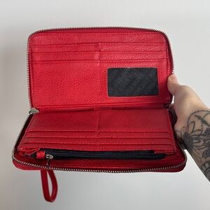 Steve Madden | Bags | Steve Madden Red Embossed Logo Ziparound Wristlet ...